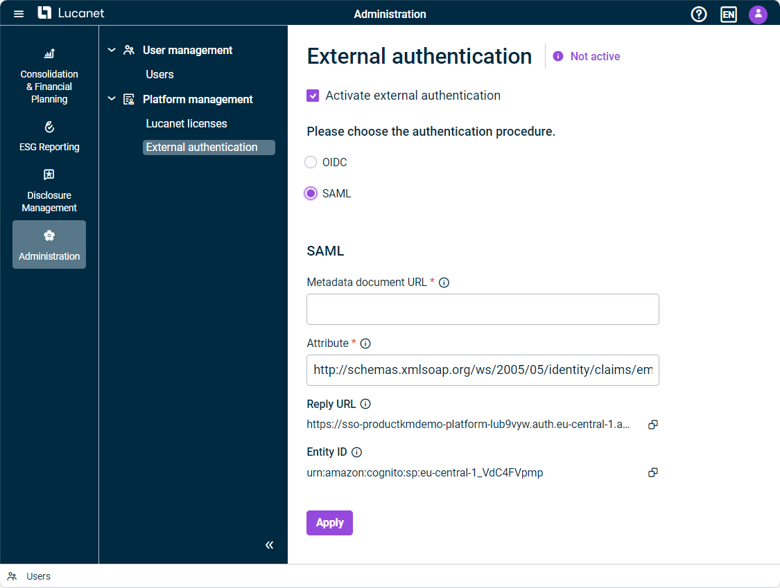 Configuring External Authentication | Lucanet Support