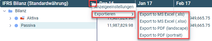 Werte nach MS Excel oder als PDF exportieren | Lucanet Support